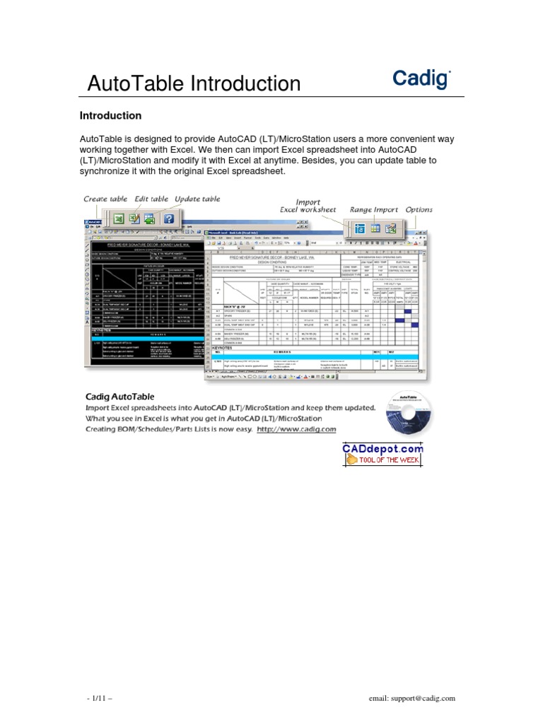 AutoTable: Excel Integration for CAD | PDF | Auto Cad | Microsoft Excel
