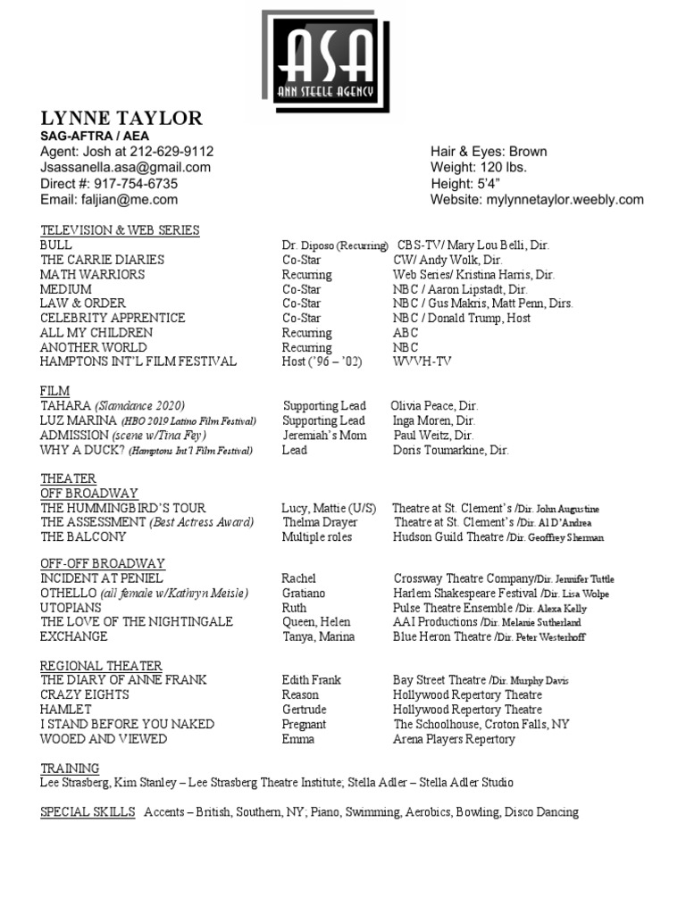 Lynne Taylor Resume | PDF | Theatre | Entertainment