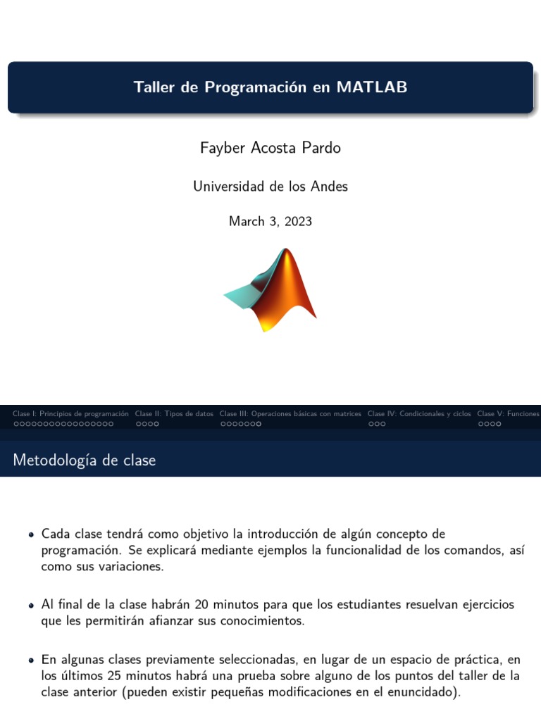 Taller de MATLAB 2023 PDF | PDF | Lenguaje de programación | Programación de computadoras