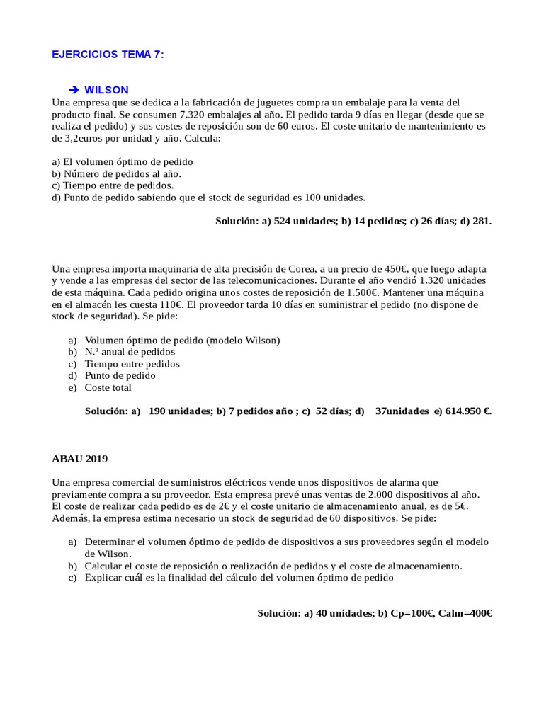 Ejercicios TEMA7. WILSON Y FICHAS DE ALMACÉN | PDF | Tecnología