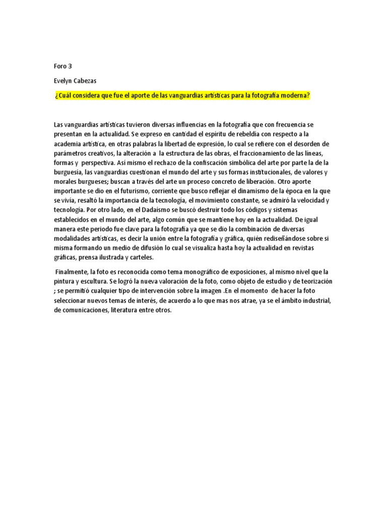 Foro 3 Evelyn Cabezas | PDF | Arte
