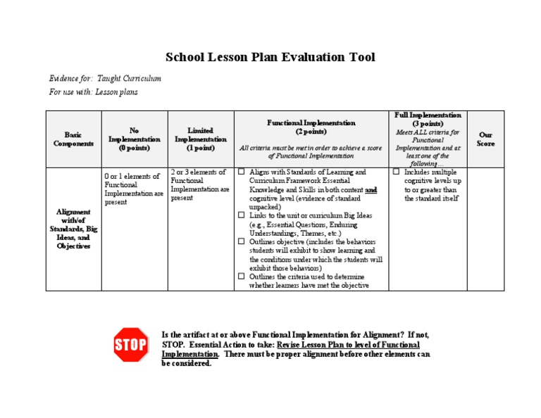 School Lesson Plan Evaluation Tool | PDF | Curriculum | Learning