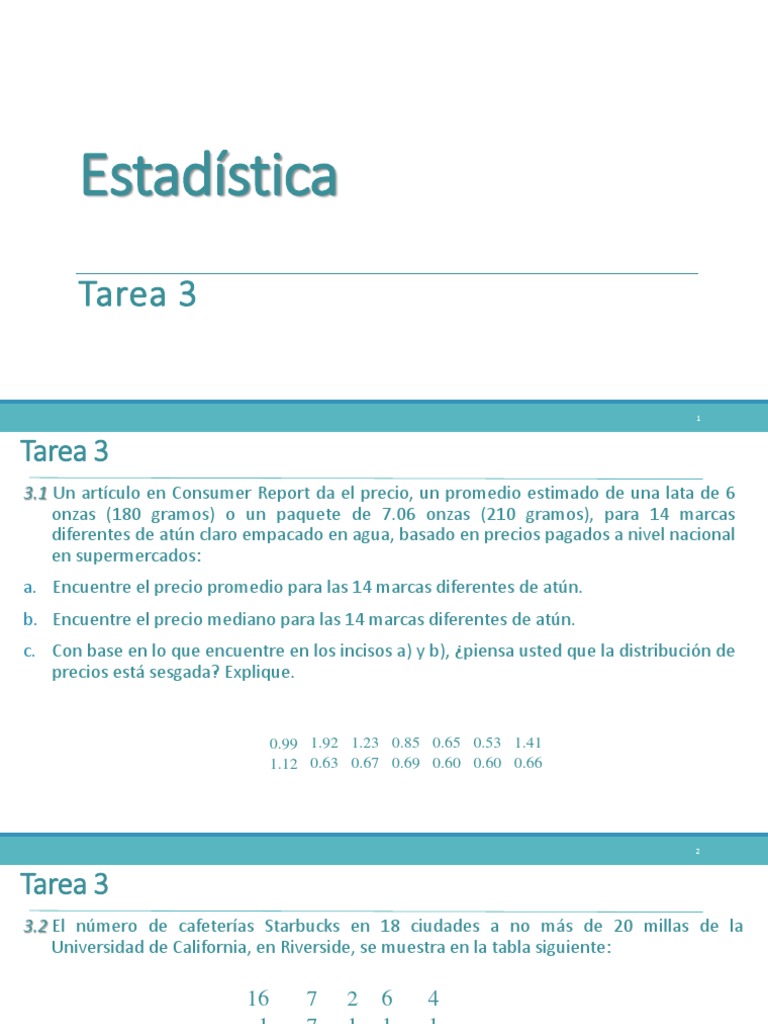 Estadística 2023 Tarea 3-1 | PDF | Desviación Estándar | Estadísticas descriptivas