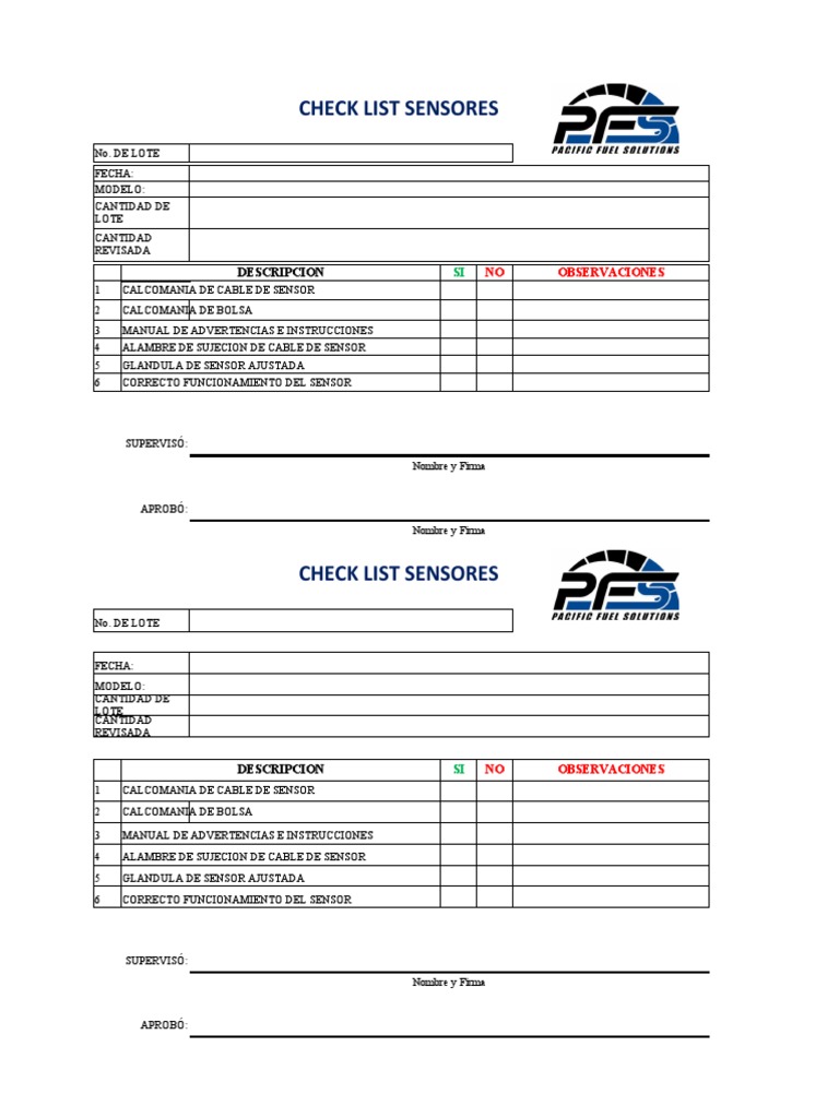 Check List Sensores | PDF