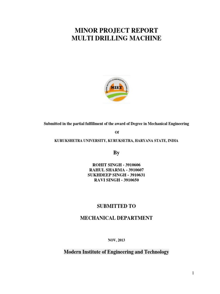 Multi Spindle Drilling Machine Project File - Compress | PDF | Drill ...