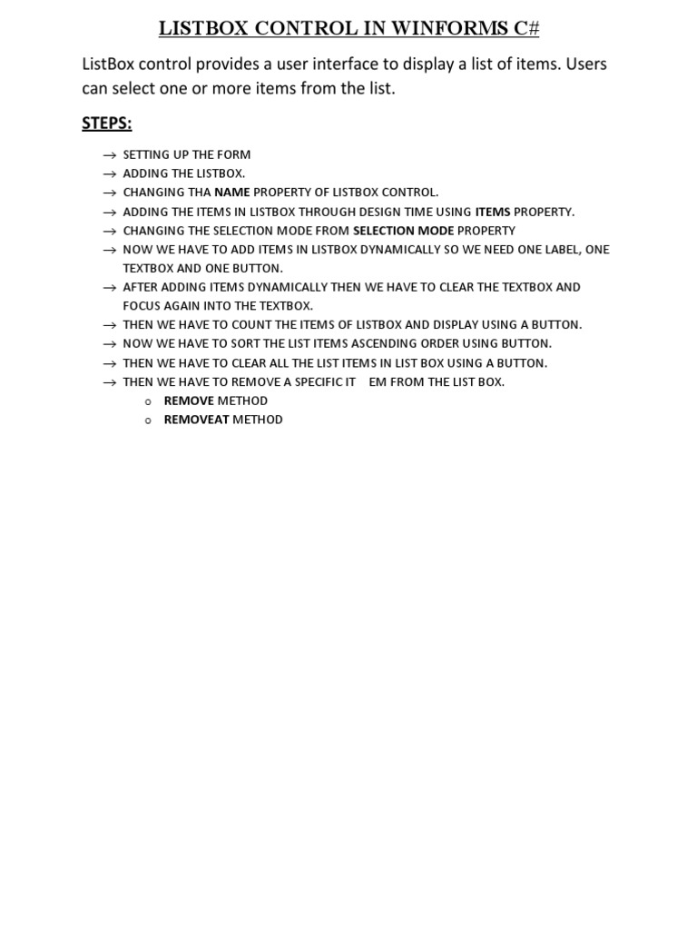 1 - Listbox Control in Winforms C# | PDF | Teaching Methods & Materials | Computers