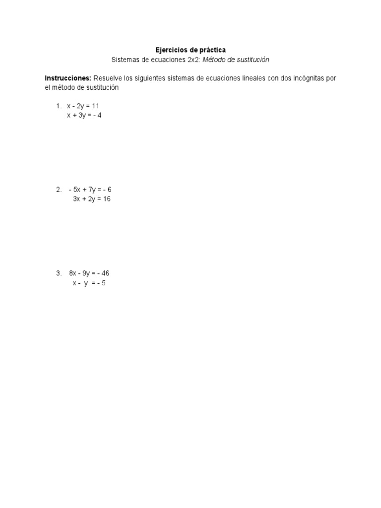 Sistema De Ecuaciones 2x2 Sustitución Pdf 6598
