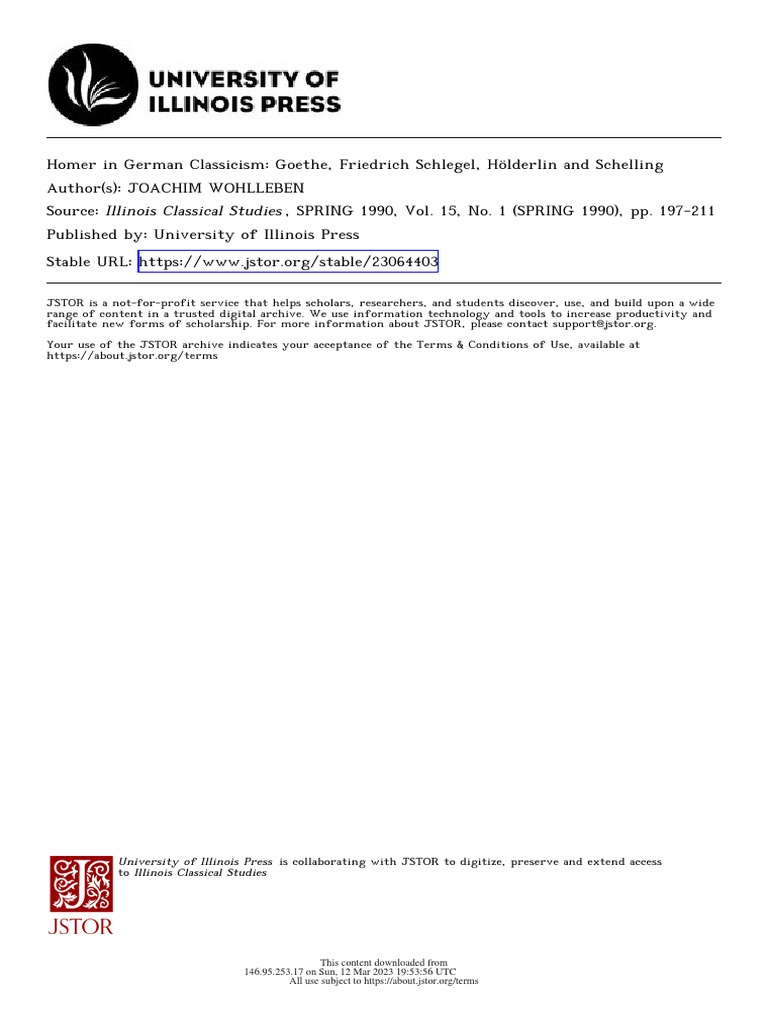 Homer in German Classicism: Goethe, Friedrich Schlegel, Hölderlin and Schelling | PDF | Homer ...