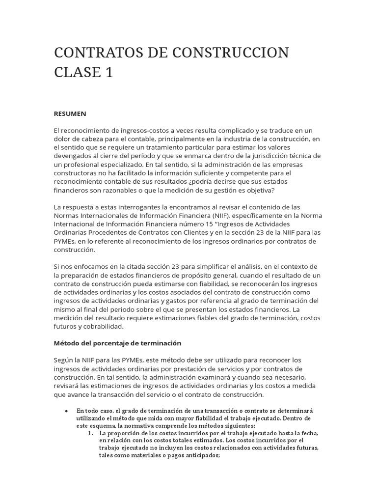 Contratos de Construcción Clase 1 | PDF | Contratista general | normas ...
