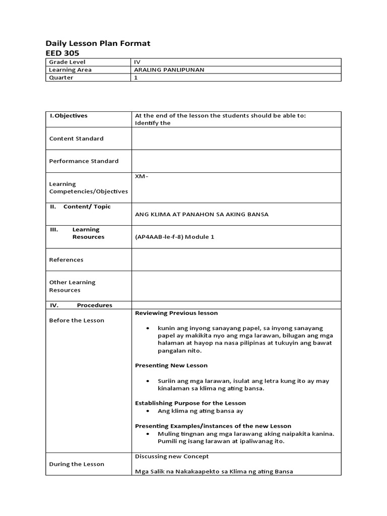 Daily Lesson Plan Eed | PDF