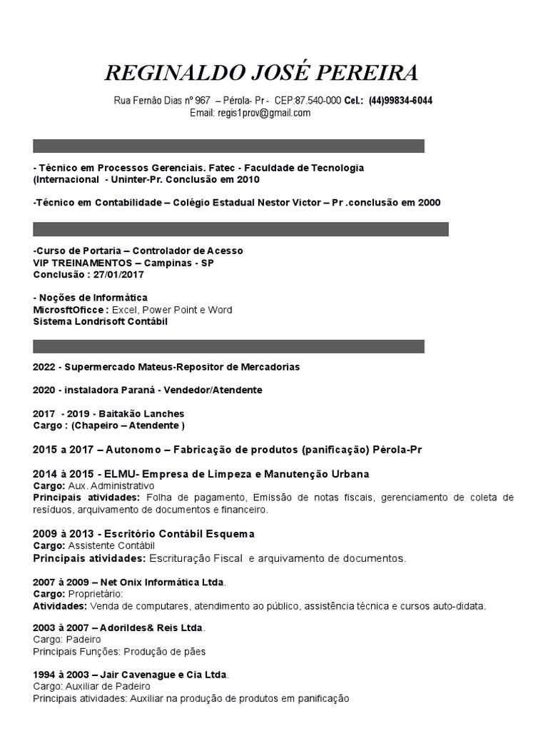 Reginaldo - Curriculo Vitae Laguna PDF | PDF