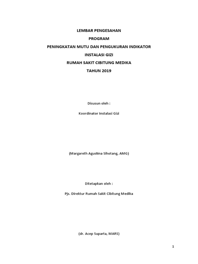 Program Mutu Instalasi Gizi New 2019 | PDF