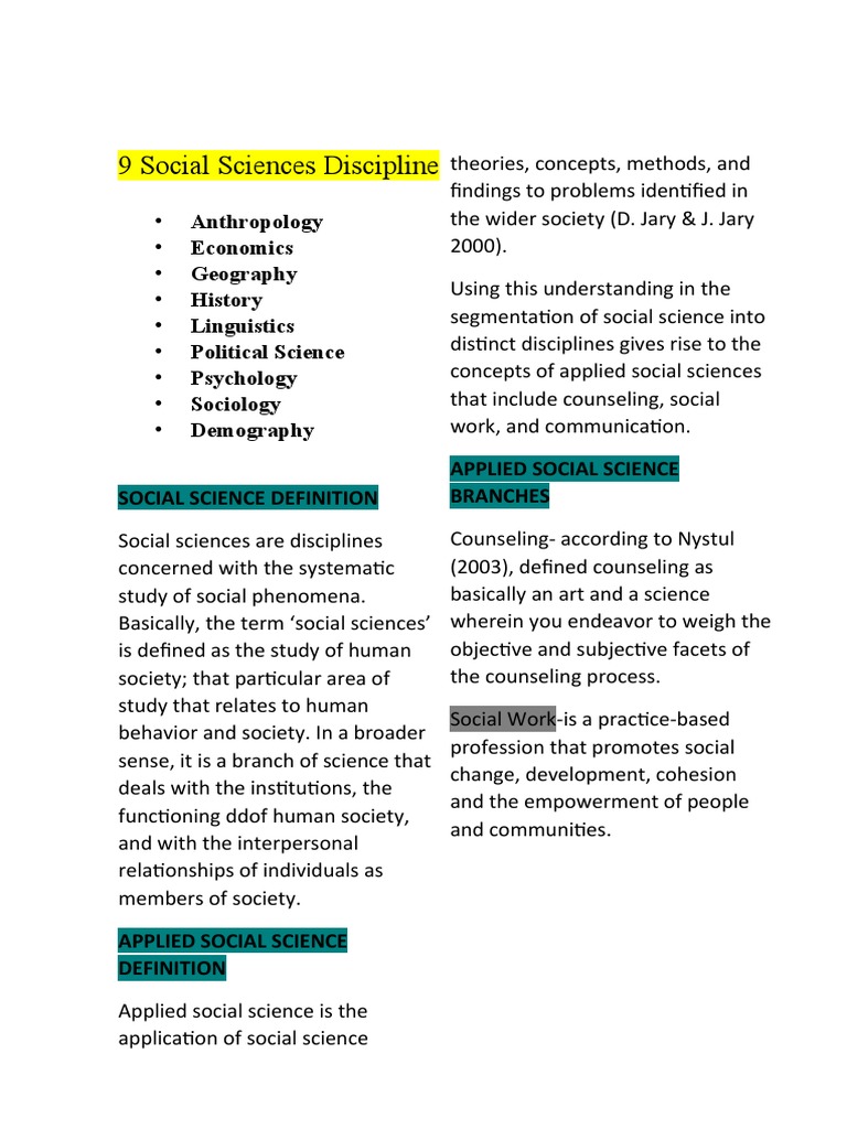 9 Disciplines of Social Science Explained | PDF