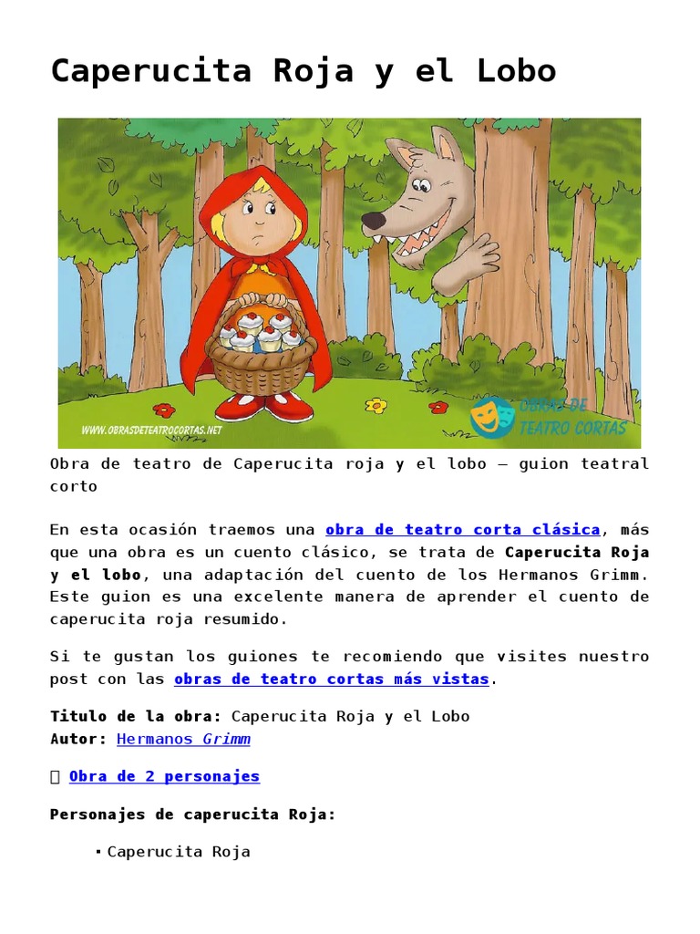 Caperucita Roja: Obra de Teatro Corta | PDF | Caperucita Roja