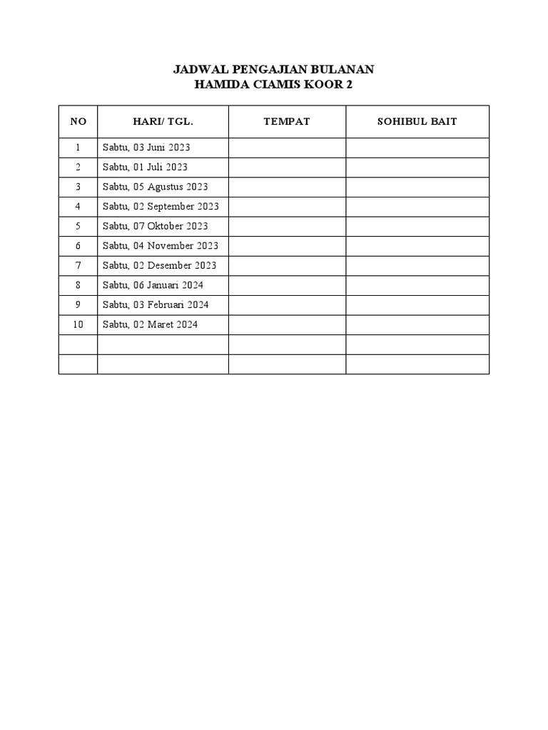 JADWAL PENGAJIAN BULANAN HAMIDAdocx | PDF