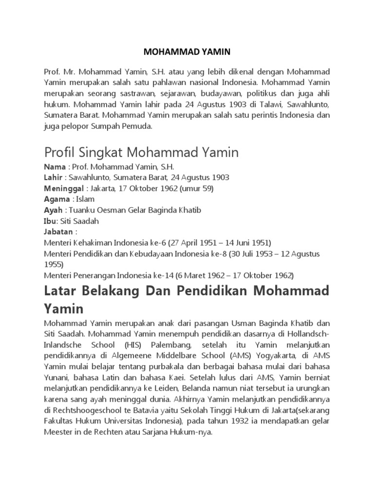 Naskah MOHAMMAD YAMIN | PDF