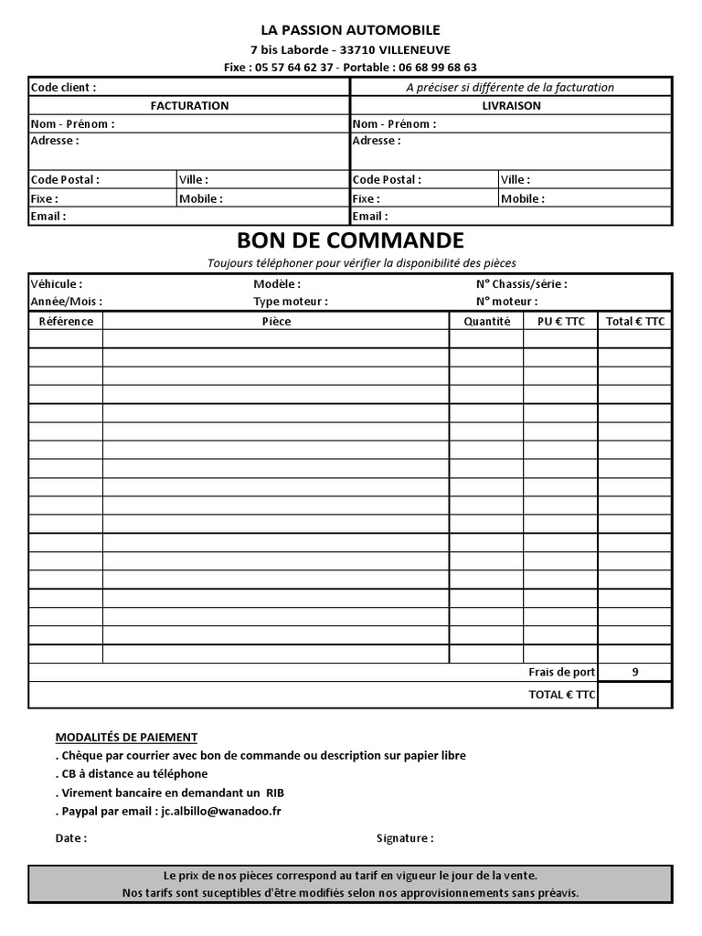LaPassionAuto BonCommande | PDF