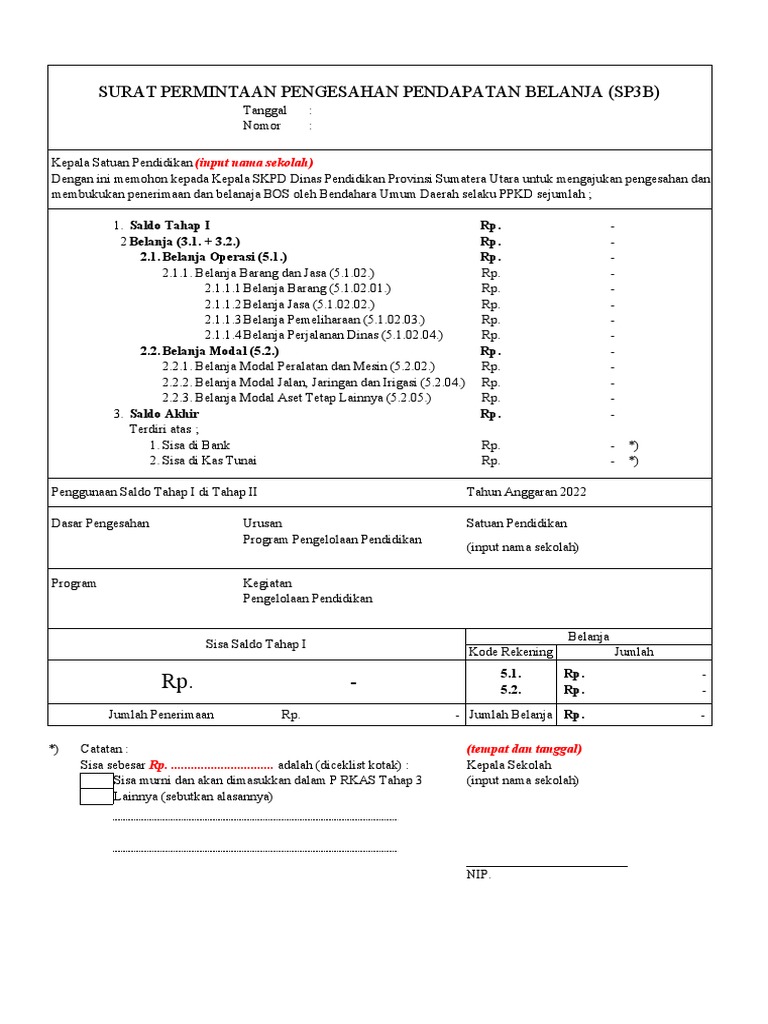 Format-SP3B-Sisa-Dana-BOS-Tahap-I-Dan-SP3B-Tahap-II.xlsx | PDF