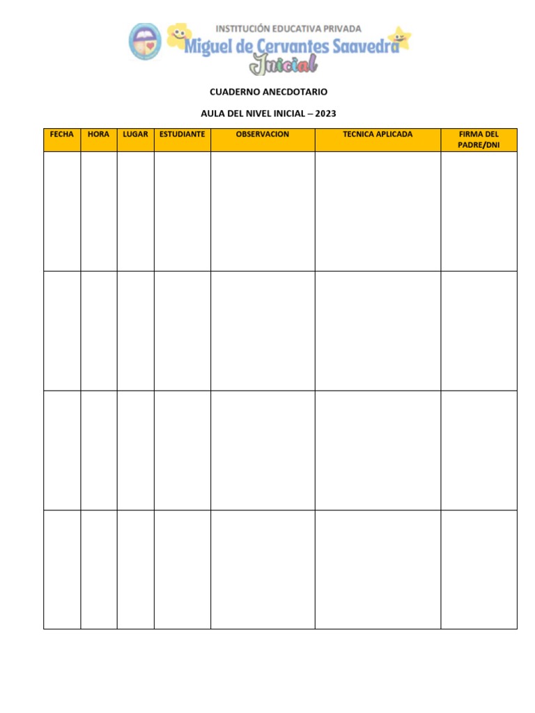 Formato para El Cuaderno Anecdotario Del Aula de Inicial | PDF