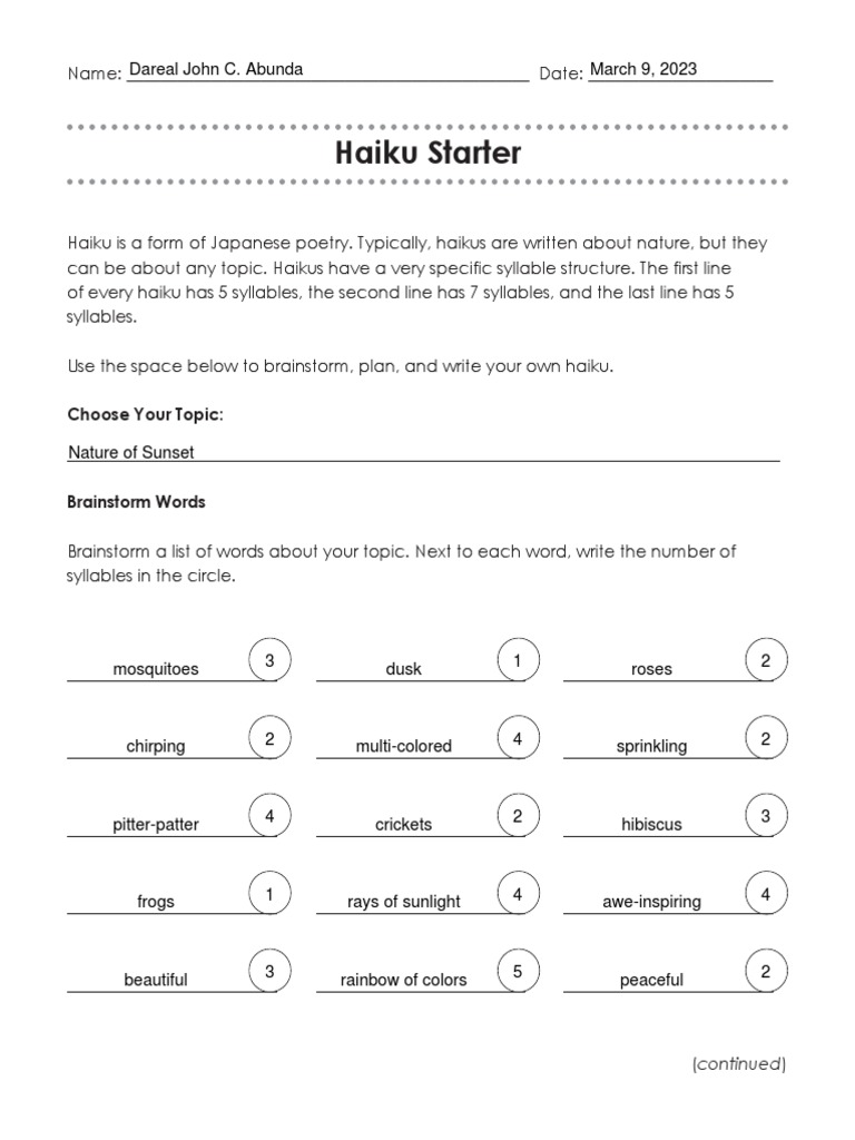 Haiku Writing Guide & Worksheet | PDF