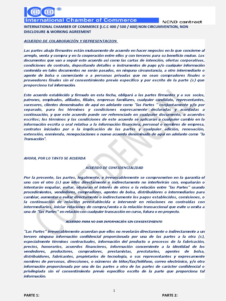 Acuerdo ICC 400/500/600 de Confidencialidad | PDF | Bolsa | El comercio ...