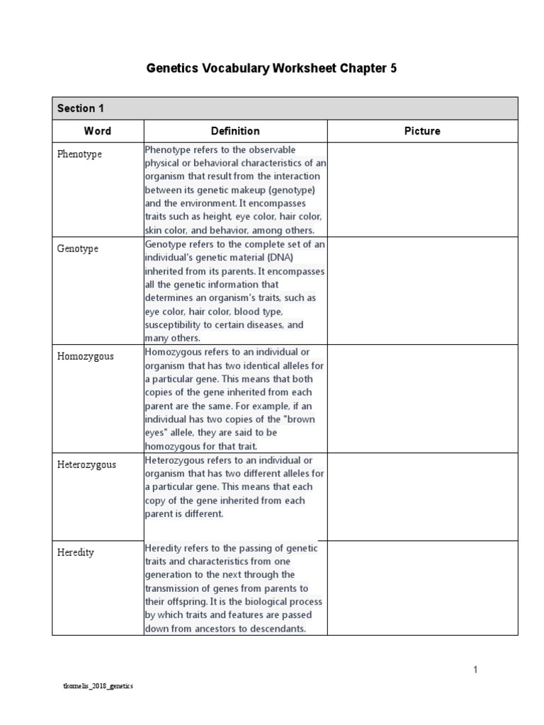Genetics Vocabulary Worksheet Guide | PDF | Allele | Genetics