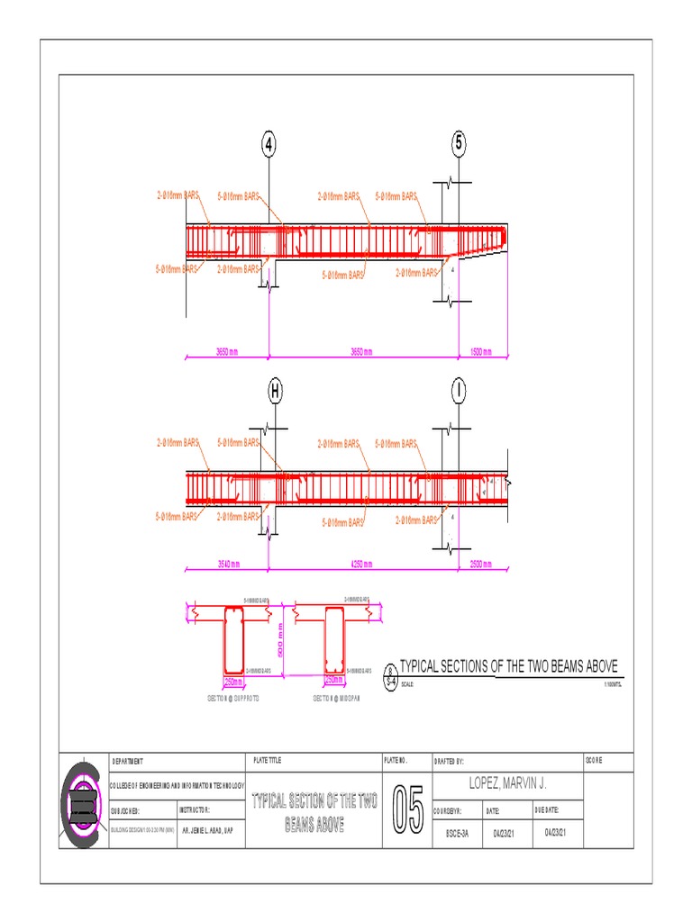 Drawing of Typical Sections for Two Beams Indicating Reinforcing Bar Arrangements | PDF