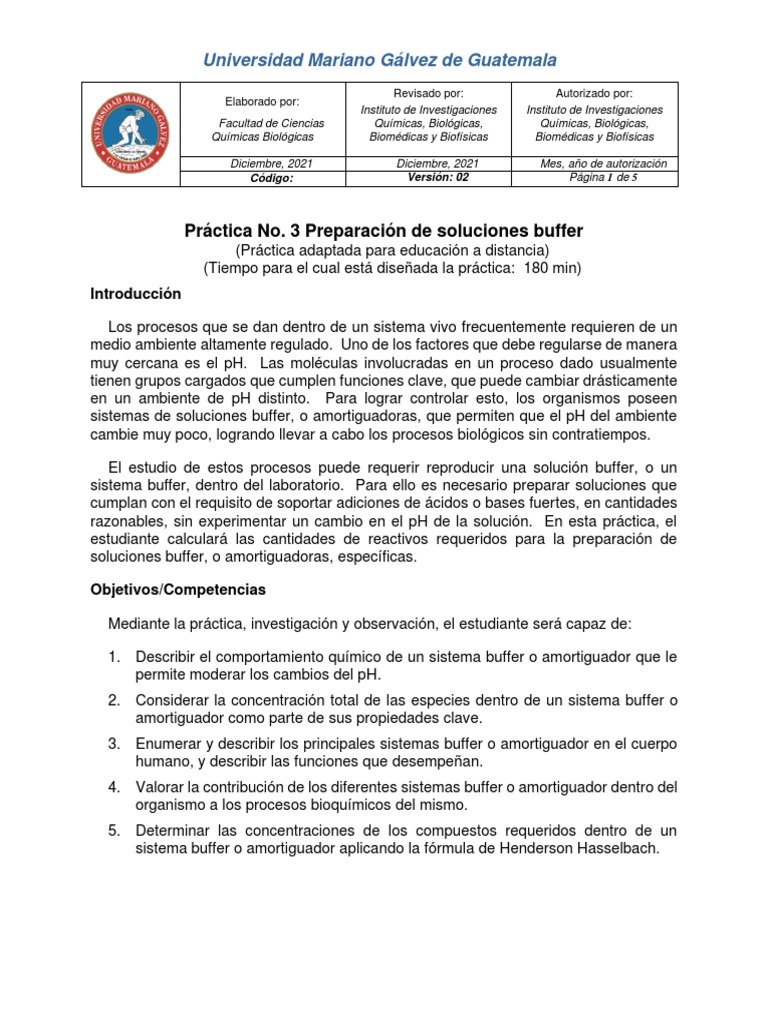 IQ 03 Preparación de Soluciones Buffer | PDF | Solución tampón | Equilibrio químico