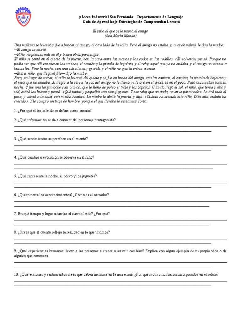 Guía Comprensión de Lectura (Cuento) | PDF | Cuentos | Narración