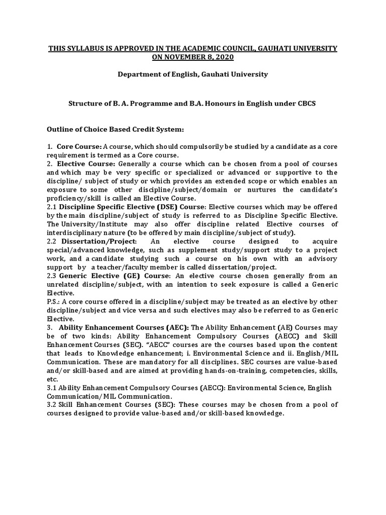 BA-Eng-Hon-CBCS (2020) | PDF | English Studies | English Literature