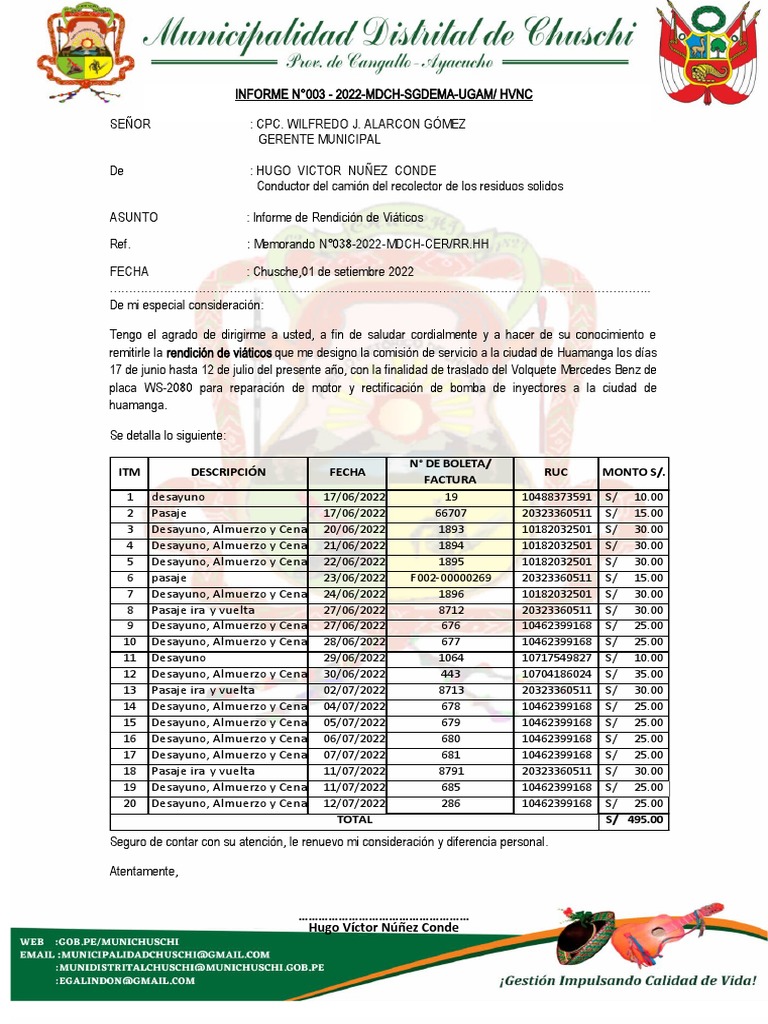 Informe de Hugo Rendicion de Cuenta | PDF | Cena | Comida