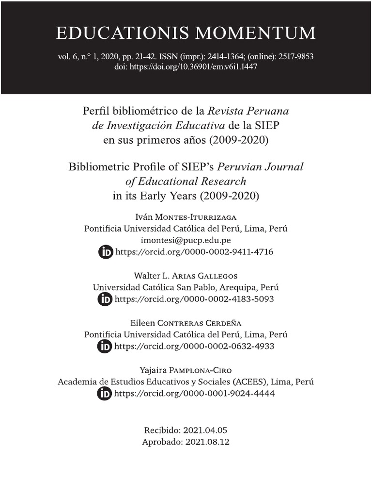 Perfil Bibliométrico de La Revista Peruana de Investigación Educativa 2022 UCSP | PDF