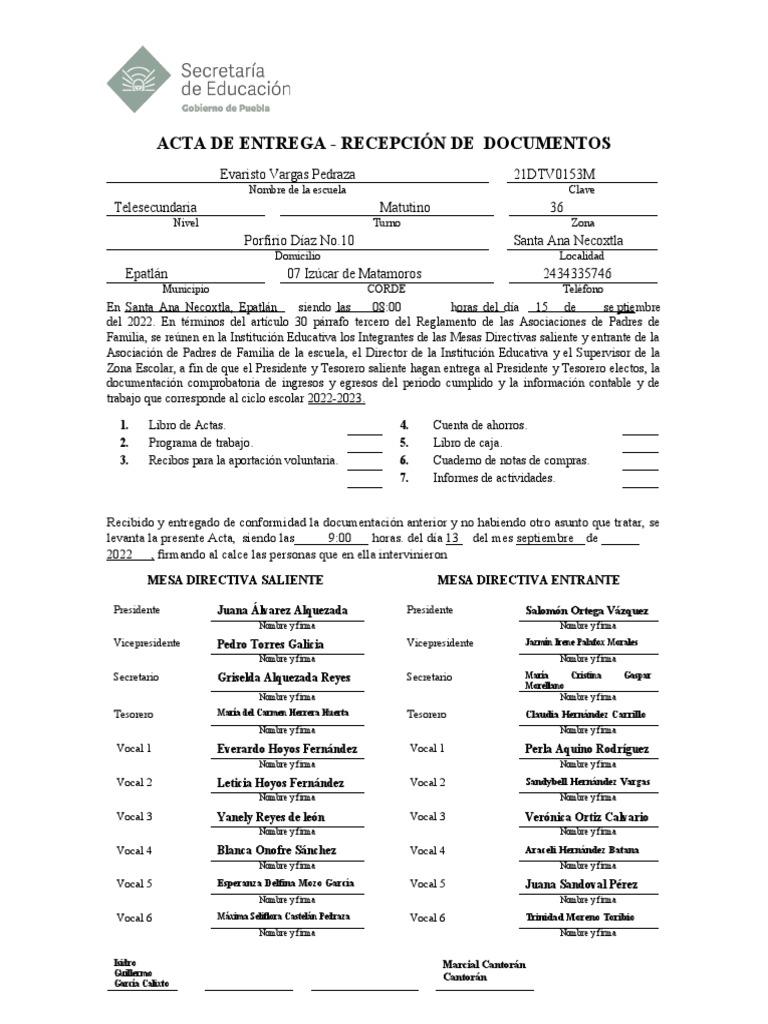 Acta de Entrega - Recepción 2022-2022 | PDF