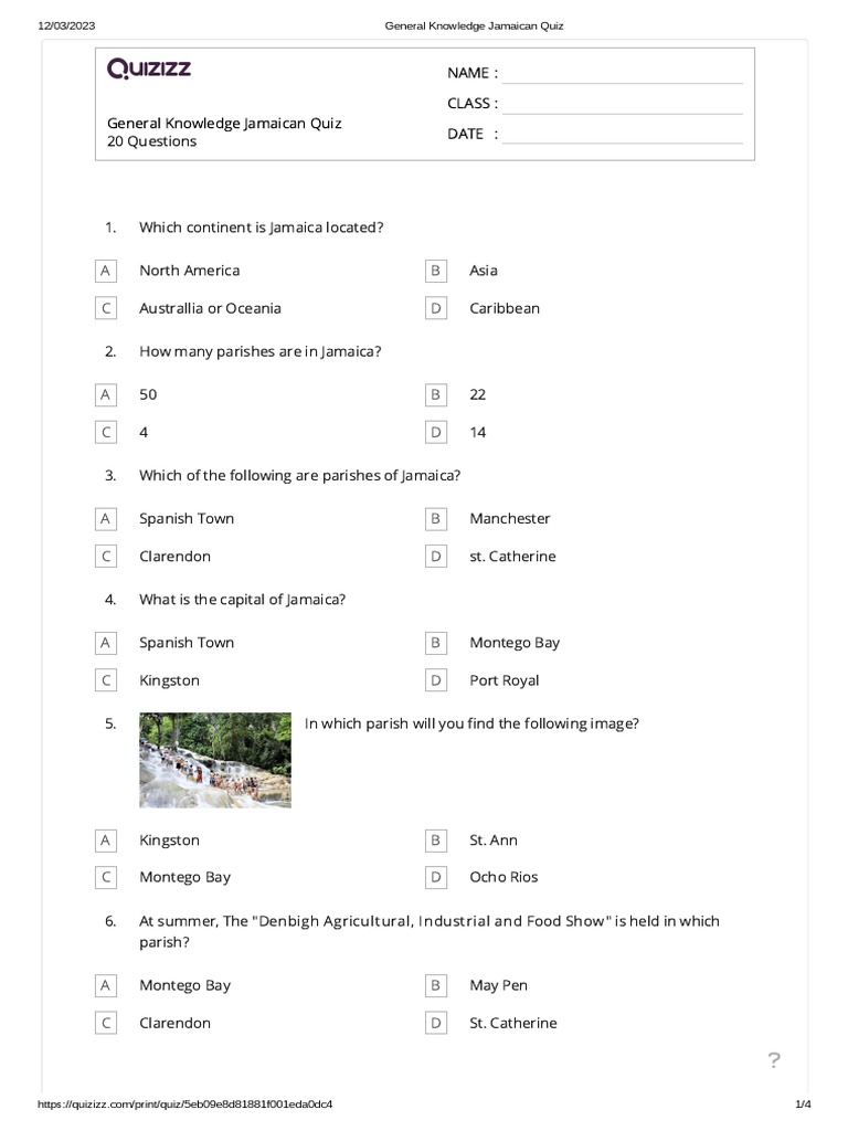 General Knowledge Jamaican Quiz PDF | PDF | Jamaica | Caribbean