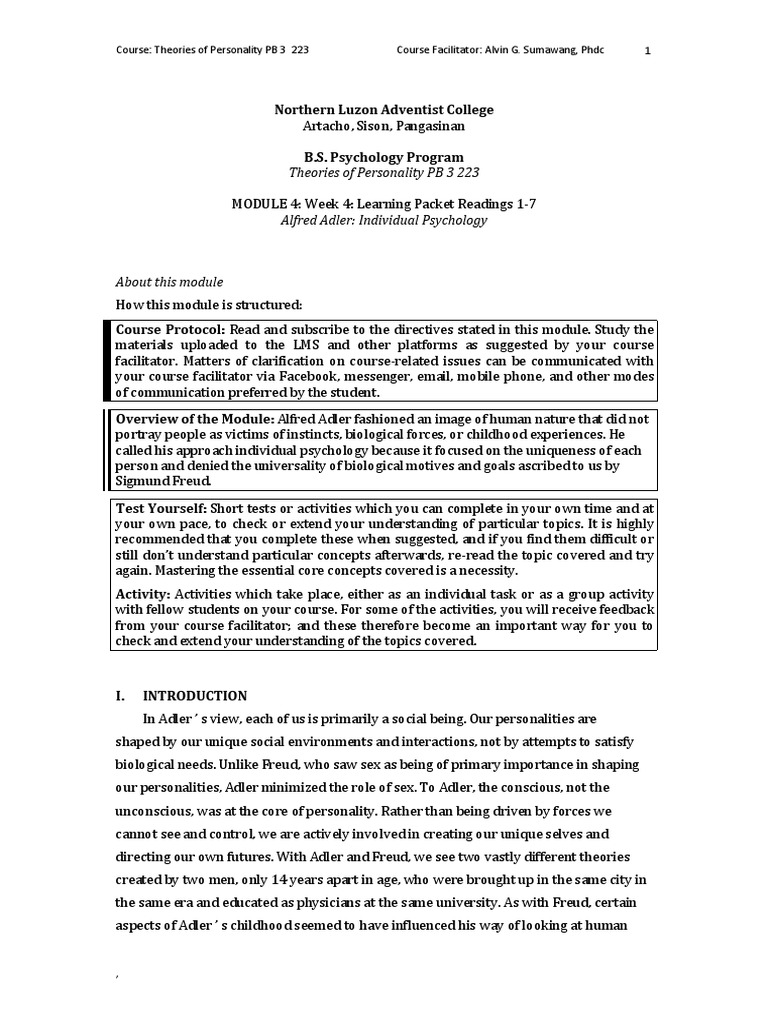 Alfred Adler's Individual Psychology Theories | PDF | Sigmund Freud ...