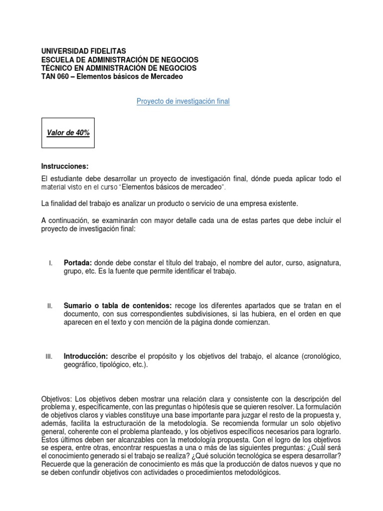 Guía de Entrega Del Proyecto de Investigación Final MK PDF | Descargar ...