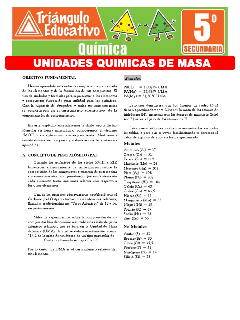 Actividades de Unidades Quimicas de Masa para Quinto Grado de Secundaria | PDF | Mole (Unidad ...