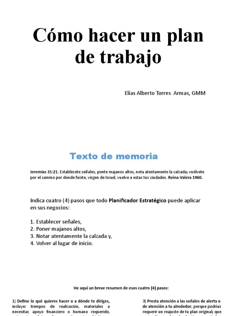 Cómo Hacer Un Plan De Trabajo Pdf