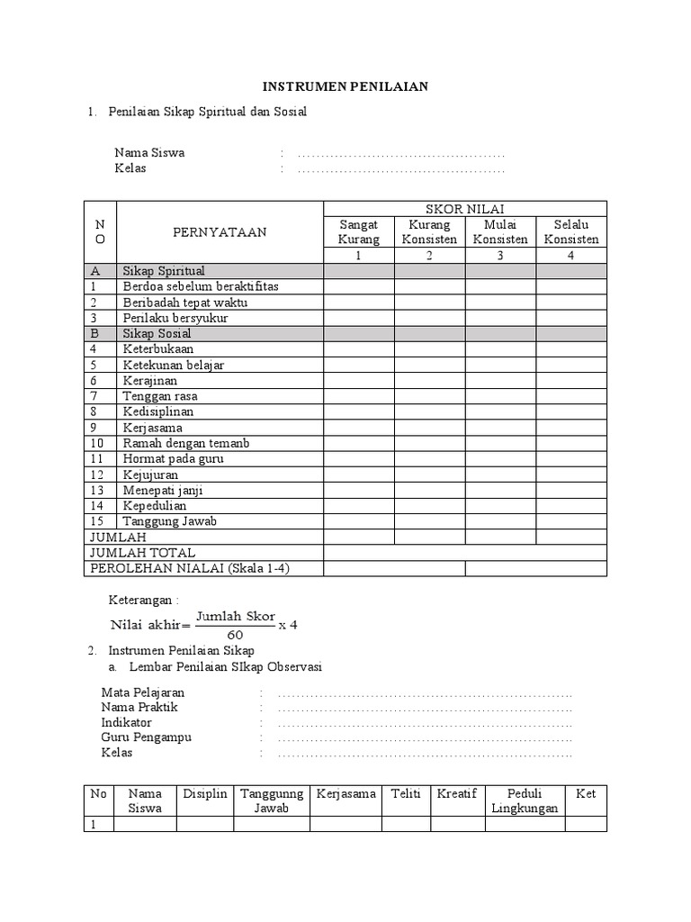 Lampiran Instrumen Penilaian | PDF
