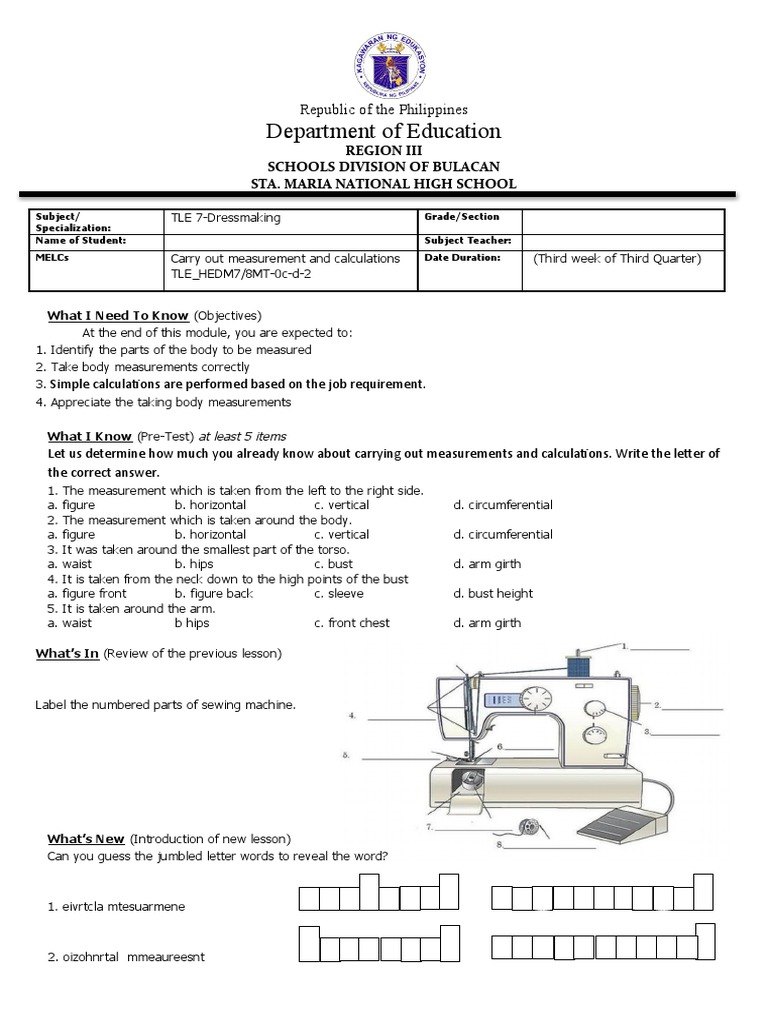 Dressmaking Module 3 | Download Free PDF | Length | Waist