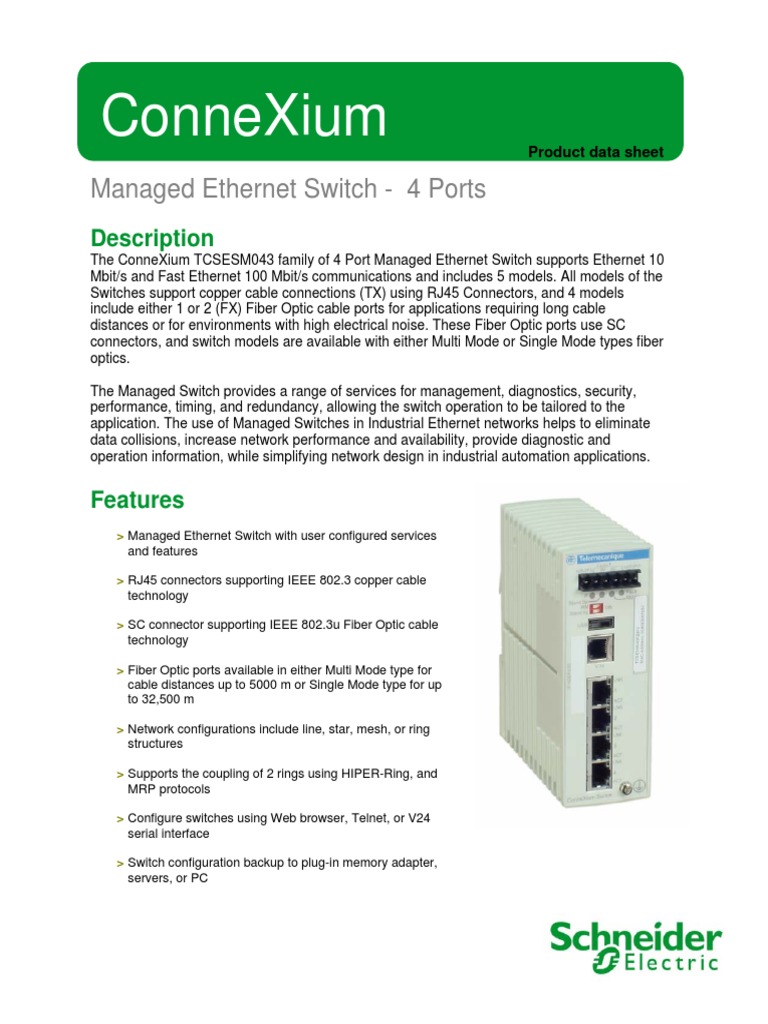 ConneXium 4-Port Managed Switch Overview | PDF | Network Switch ...