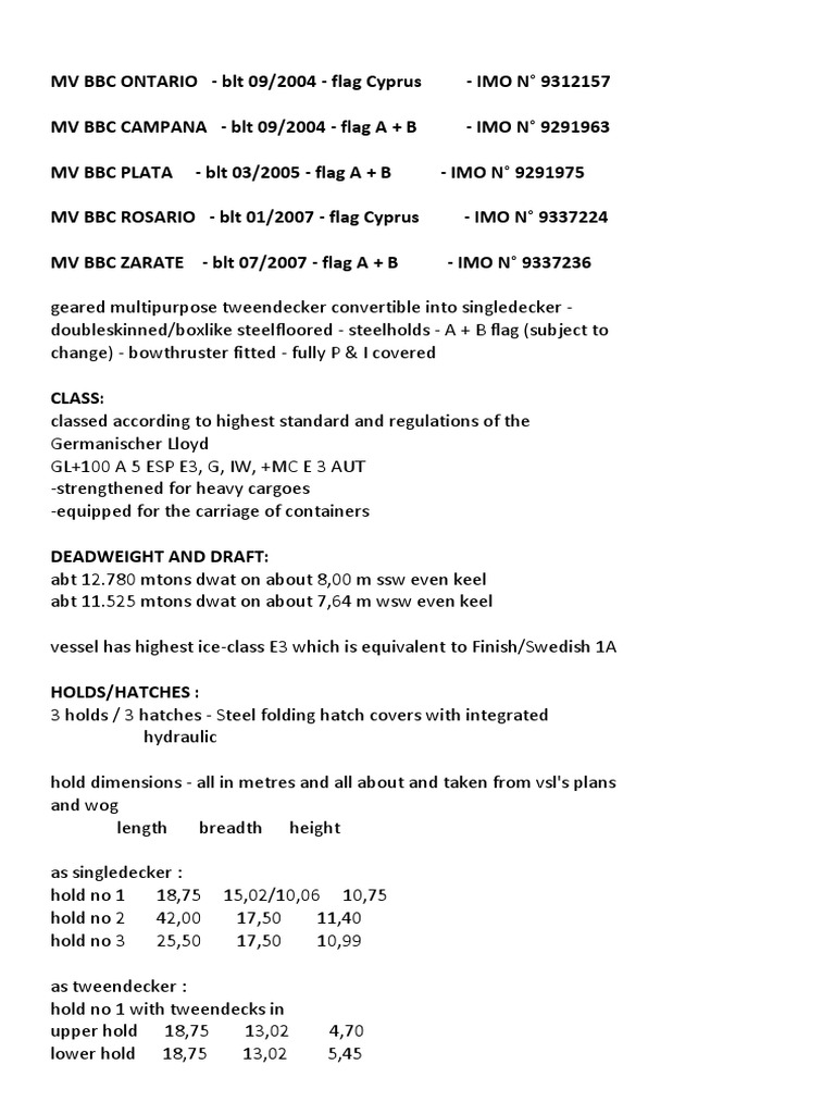 Mv-Bbc-Campana Details | PDF | Fuel Oil | Cargo