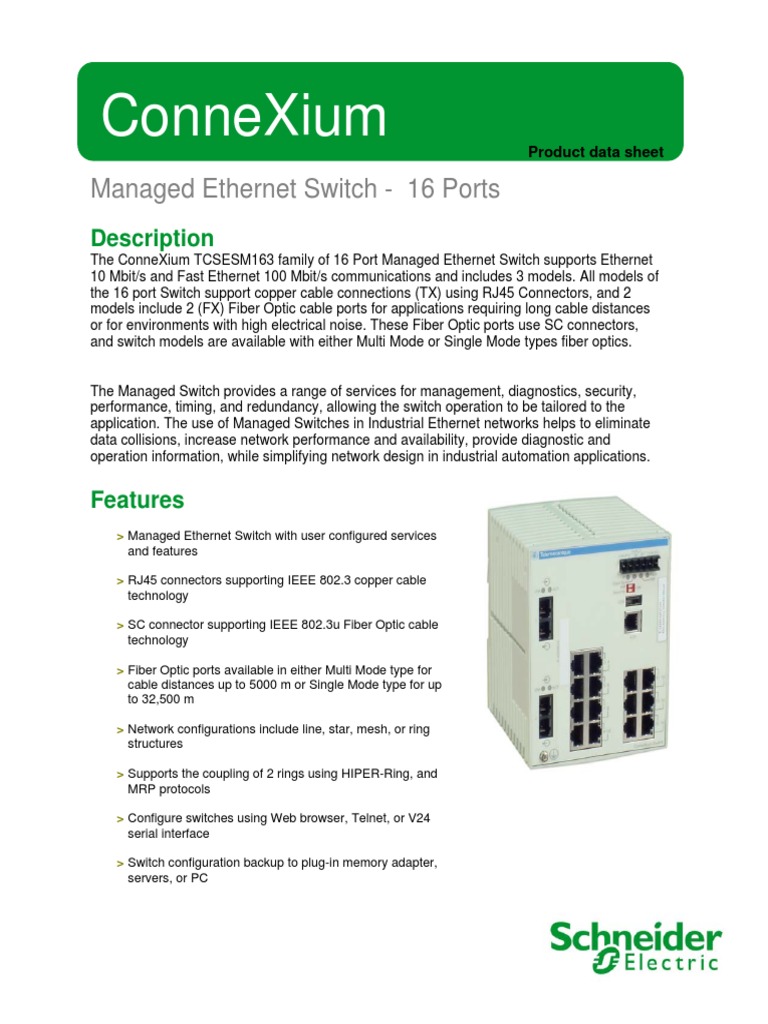 ConneXium 16-Port Managed Ethernet Switch | PDF | Network Switch | Computer Network