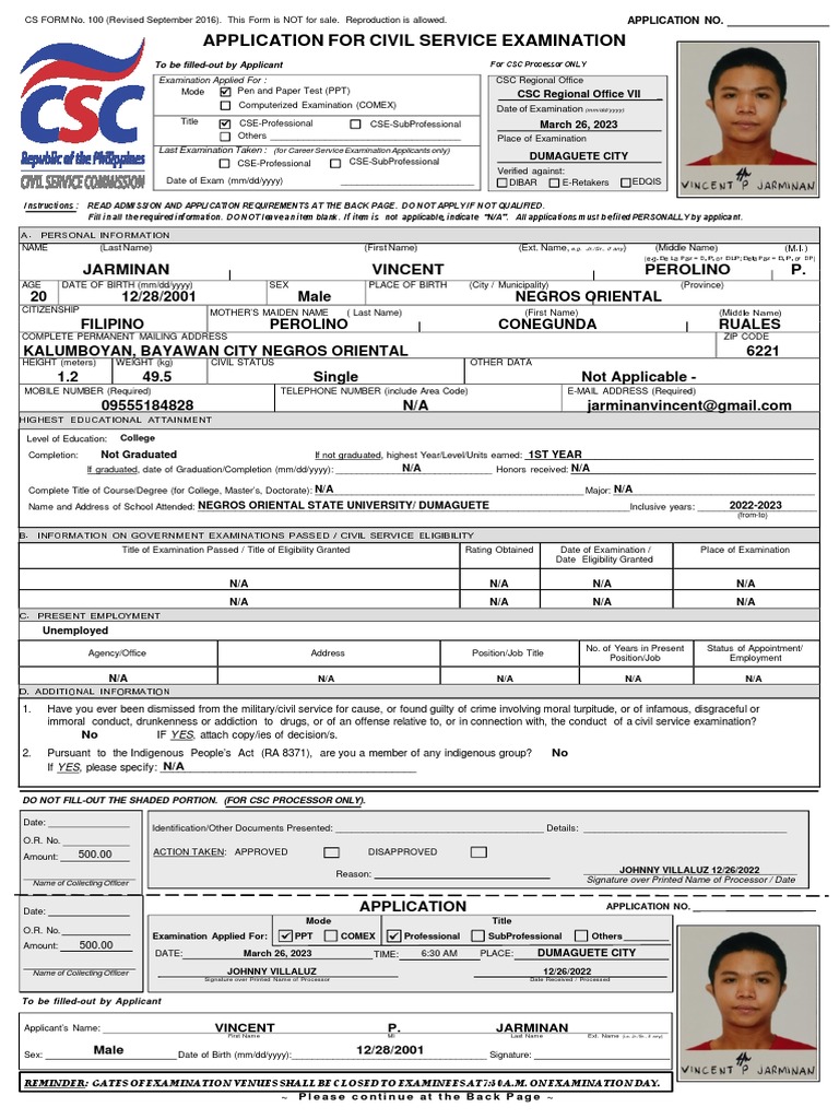 Fully Accomplished CSC Form 100 PDF | PDF | Identity Document | Government