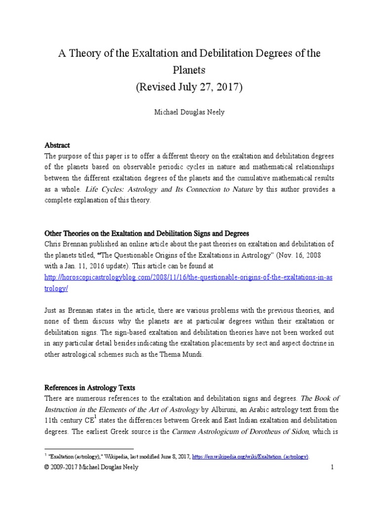 A Theory On The Exaltation and Debilitat | PDF | Planets In Astrology ...
