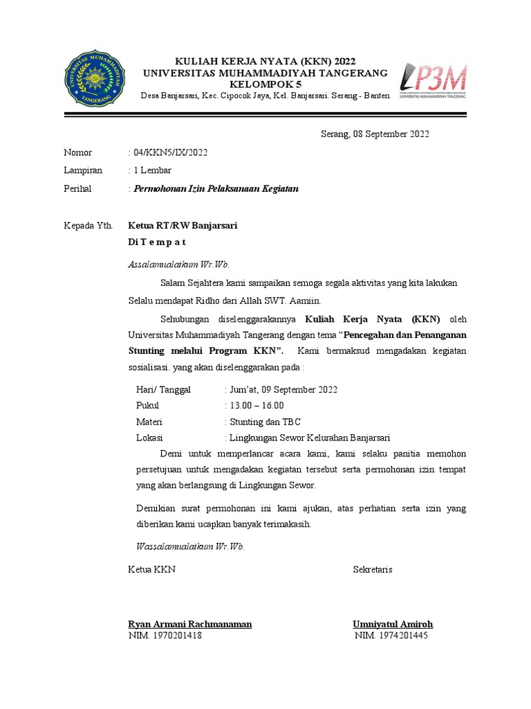 Surat Permohonan Izin Kegiatan | PDF