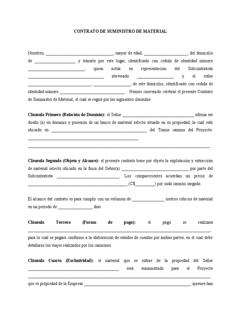 Modelo de Contrato Subcontratista Banco de Materiales | PDF