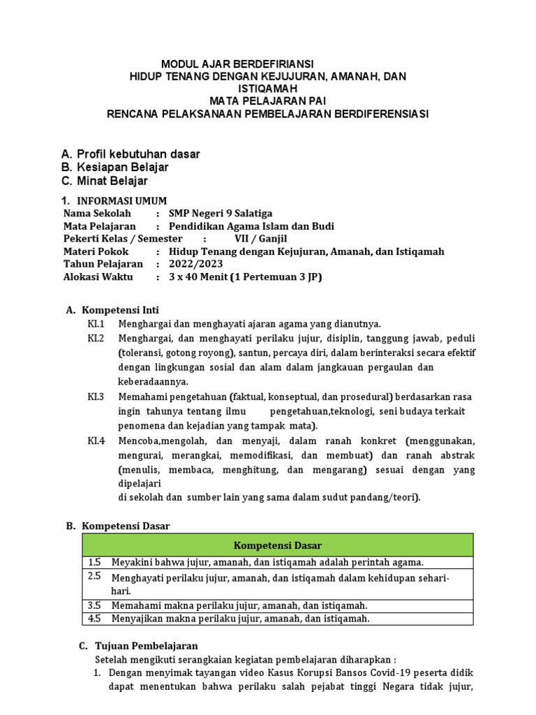 Contoh Modul Berdiferensiasi | PDF