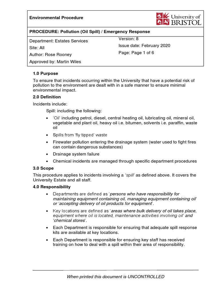 Pollution Spill Procedure PDF | PDF | Oil Spill | Oil