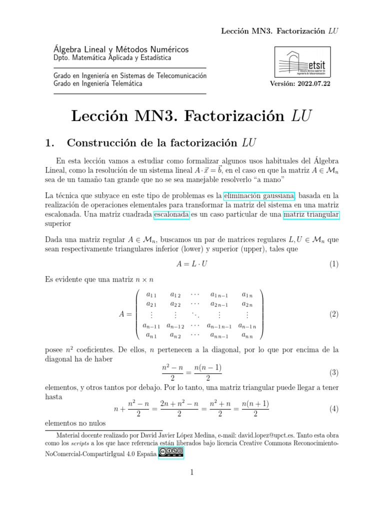 MN3 - Factorizacion (Resuelta) PDF | PDF | Matriz (Matemáticas) | Matemáticas
